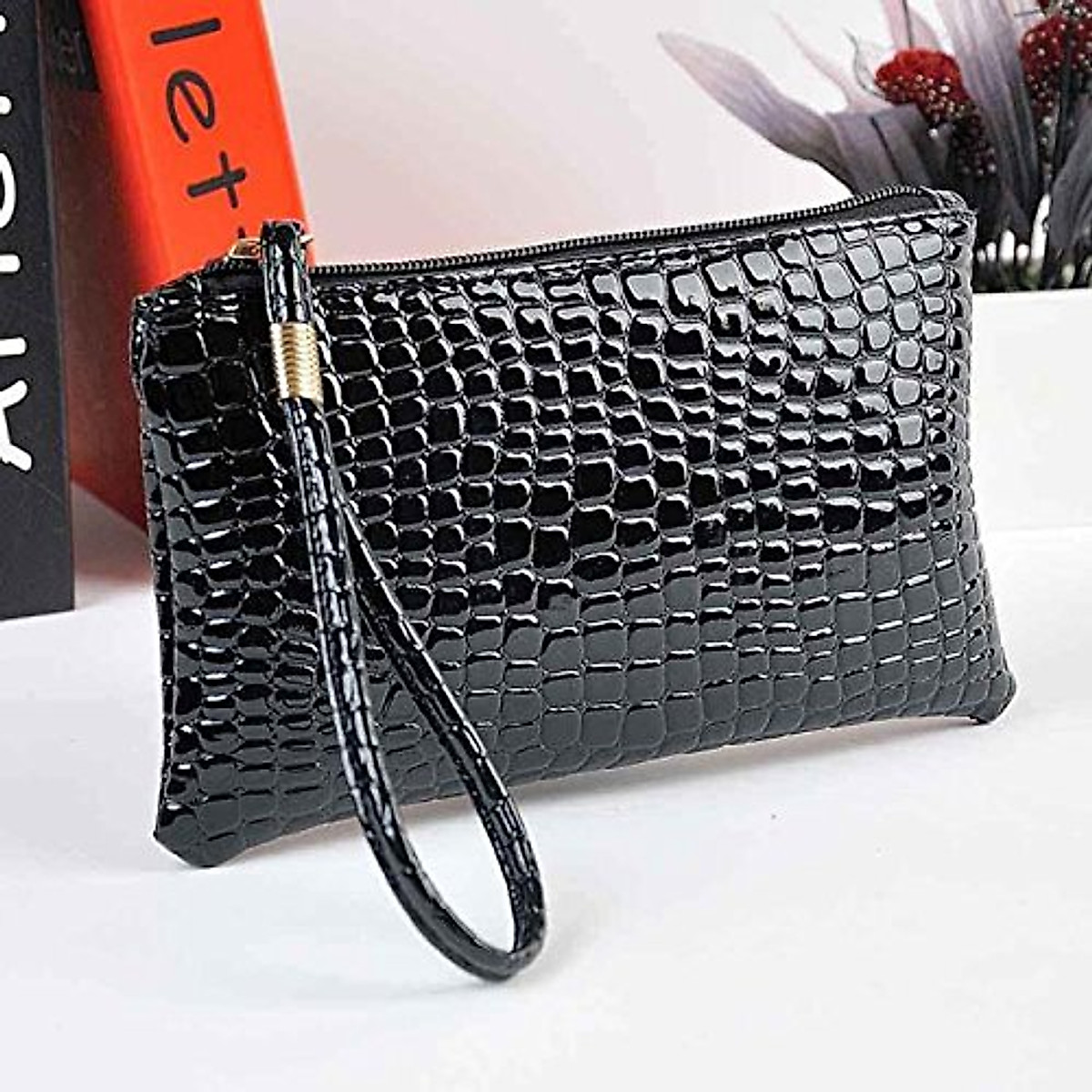 Women PU Leather Clutch Handbag Bag Coin Purse,Birthday Women Girl Gifts (Black, One Size)