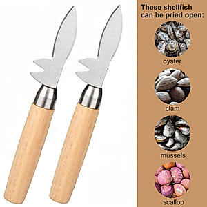 Jopplim 2 Pcs Oyster Shucking Knife, Upgraded Oyster Knife, with Stainless Steel Thickened Blade, a V-Shaped Notch, Wooden Non-slip Handle, Oyster Shucker, Suitable for Shucking All Kinds of Shells