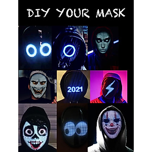 Face Transforming LED Mask with App Controlled - Programmable LED Halloween Mask Digital Luminous Mask for Costume Cosplay