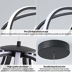 With Light Forward Modern LED Chandelier，Black Adjustable Hanging Chandelier ，Easy to Install, Suitable for Foyer, Dining Room, Living Room, Bedroom(Black, 10 Light-MAX)