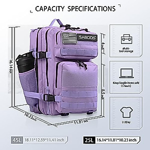 Saboos Gym Backpack for Women Tactical Military Outdoor Hiking Travel Camping Backpack Nylon Large Rucksack 25L Purple