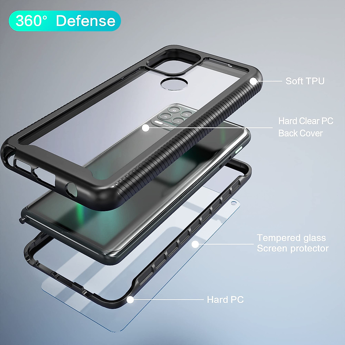 IDweel for Moto G Stylus 5G Case, Case for Motorola G Stylus 5G with Tempered Glass Screen Protector, Full-Body Slim Fit Shockproof Bumper Hybrid Clear Protective Phone Case for G Stylus 5G, Black