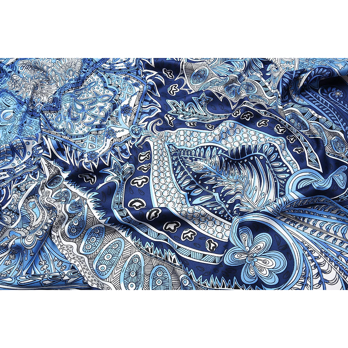 corciova XL 50x50 Large Square Navy Royal Blue White Silk Hair Spanish Scarf Satin Tops for Women Head Wraps Shawl Headscarf