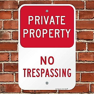 SmartSign - K-1159-AL-12x18 "Private Property - No Trespassing" Sign | 12" x 18" Aluminum Red on White