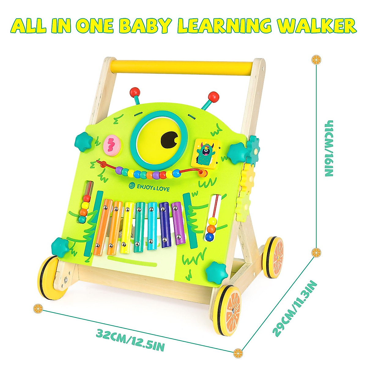 Wooden Baby Walker Baby Push Walker Sit-to-Stand Learning Walkers for Baby Toddlers Baby Walker Activity Center Toys Multifunctional Montressori Educational Toy for Boys & Girls