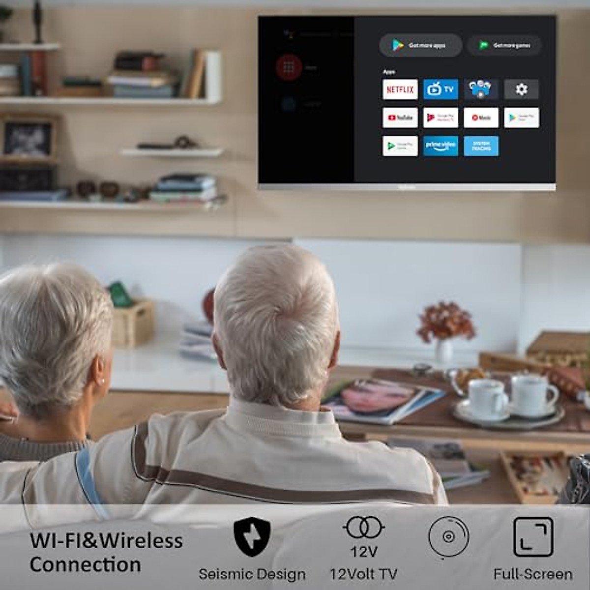 SYLVOX 24 Inch TV 12 Volt Smart TV FHD 1080P Digital Video Disc Player Built-in ARC CEC WiFi Wireless Connection Support, Suitable for RV Camper Kitchen Bedroom Boat(Limo Series),Black