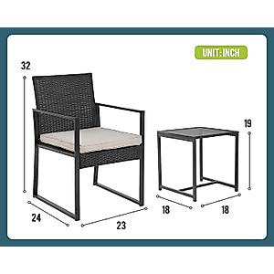 FDW Wicker Bistro Rattan Chair Conversation Sets for Yard Lawn Balcony Poolside Backyard,Black
