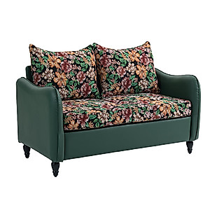 J.C.UP 53" Loveseat Sofa,Small Couches for Living Room,Mid Century Modern Love Seat Couch,2 Seat Small Couches for Small Spaces with PU Leather,Comfy Upholstered Sofa Couch for Bedroom,(Green,Beige)