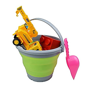 SAMMART 5.5L (1.4 Gallon) Collapsible Plastic Bucket - Foldable Round Tub - Portable Fishing Water Pail - Space Saving Outdoor Waterpot (Grey & Grass Green, 2)