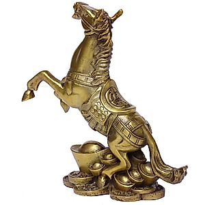 OHAYA Fengshui Brass Rich Horse Standing Statue Wealth Horse Stallion Loving/Playing Handmade Art Figurine Sculpture Home Decor Collectible Gift