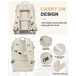 winspansy Carry on Backpack,Travel Backpack for Women Men Airline Approved Personal Item Size Hiking Gym Backpack Weekender Casual Daypack Backpack Waterproof Bag with Shoe Compartment, Beige