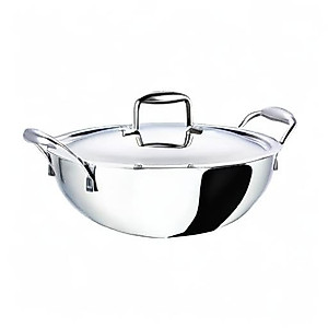 Vinod Platinum Kadai Triply Stainless Steel | Suitable For Indian Cooking, Sauces, Stews, Soups | Deep/Extra Deep Kadai With Lid | Induction, Electric Friendly (Extra Deep Kadai, 24cm)