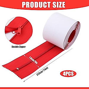 4pcs Dust Barrier Zipper, 7ft x 3in Self-Adhesive Tarp Double Zipper Instant Door Dust Protection with Plastic Sheeting Cutter Construction Plastic Zip Wall Accessories (Red)