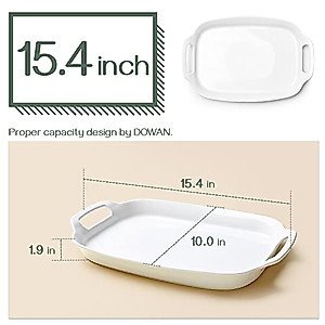 DOWAN Serving Tray with Handles, 15.4" Large Rectangle Platter for Entertaining Party Display, White Porcelain Platters for Food Veggie Appetizer Cake, Plates for Restaurants, Set of 2