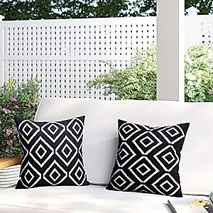 cygnus 18x18 Inch Black and White Outdoor Waterproof Pillow Covers Modern Geometry Decorative for Patio Furniture Outside Sunbrella Set of 2
