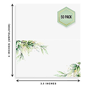 Wedding Place Cards Table, 50 Pack, 2 x 3.5 inch, Gold & Greenery Place Cards for Weddings, Premium Eucalyptus Wedding Name Place Cards for Table Setting, Easy Folding Matte Finish Placecards Wedding