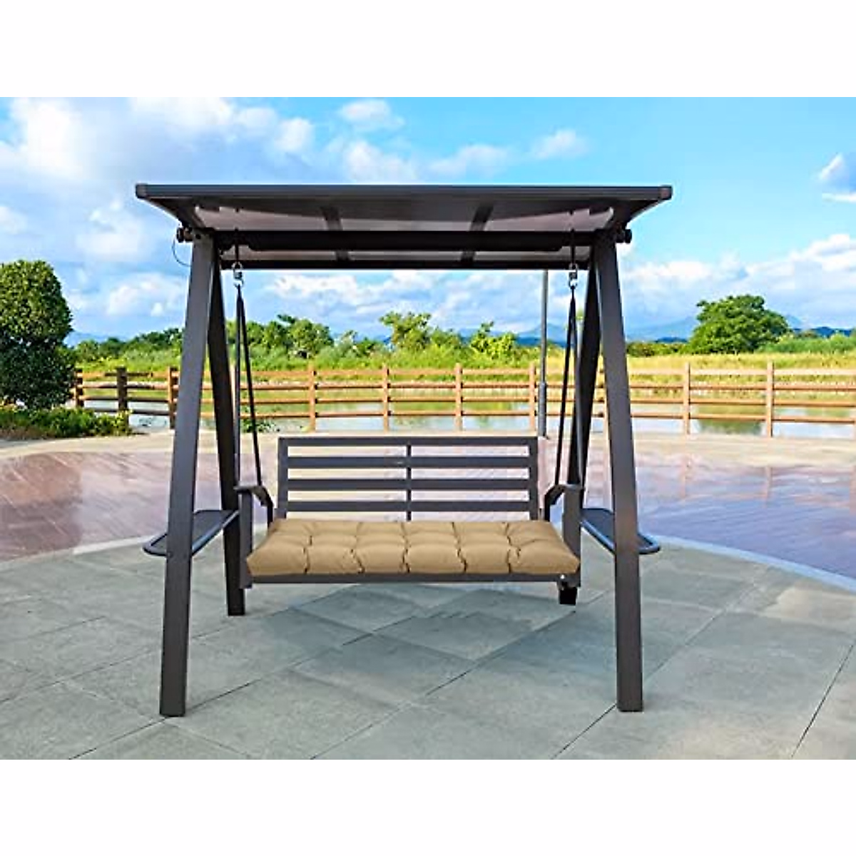 Wuisimiy Outdoor Bench Cushion，Porch Swing Cushions，Patio Replacement Cushions，51x19.5in for Garden Furniture Patio Lounger Bench Swing Loveseat,Khaki