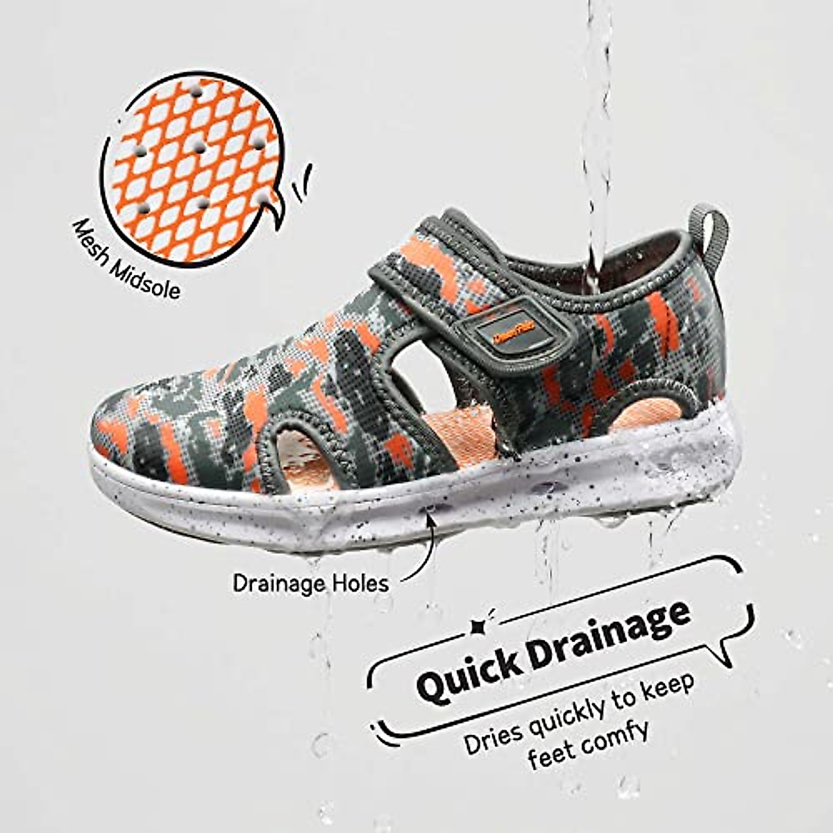 DREAM PAIRS Unisex-Child Closed Toe Water Shoes Quick Dry Aqua Sneakers, Grey/Orange - 2 Little Kid (SDWS2301K)
