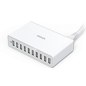Anker 60W 10-Port USB Wall Charger, PowerPort 10 for iPhone Xs/XS Max/XR/X/8/7/6s/Plus, iPad Pro/Air 2/Mini, Galaxy S9/S8/S7/Plus/Edge, Note 8/7, LG, Nexus, HTC and More