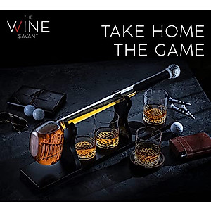 Golf Whiskey Decanter and 4 Liquor Glasses - Decanter & Glass Set - Golf Stick Gifts for Men - Unique Whiskey Decanter Set - Bourbon & Scotch Decanter for Serving Alcohol - Golfer Gifts for Dad