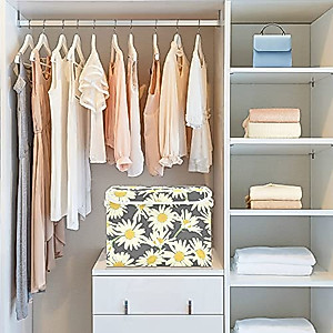 ZRWLUCKY Floral Pattern Camomile Cute White Storage Bins with Lids and Handle Durable Collapsible Storage Container Bin for Playroom, Office, Kids, Nursery