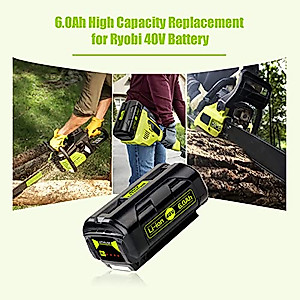 40V 6000mAh Replacement for Ryobi 40v Battery, Replacement for 6.0Ah 40v Ryobi Battery OP4015 OP4026 OP40201 OP40261 OP4030 OP4040 OP40401 OP4050 OP40501 OP40601 Fit for All Ryobi 40V HP Series Tools