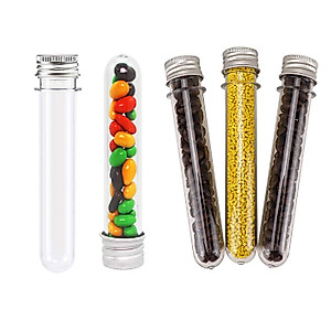 Test Tubes 25x140mm(40ml), Clear Plastic Tubes with Screw Caps for Science Experiment Party Decoration Christmas Birthday Gifts Candy Storage