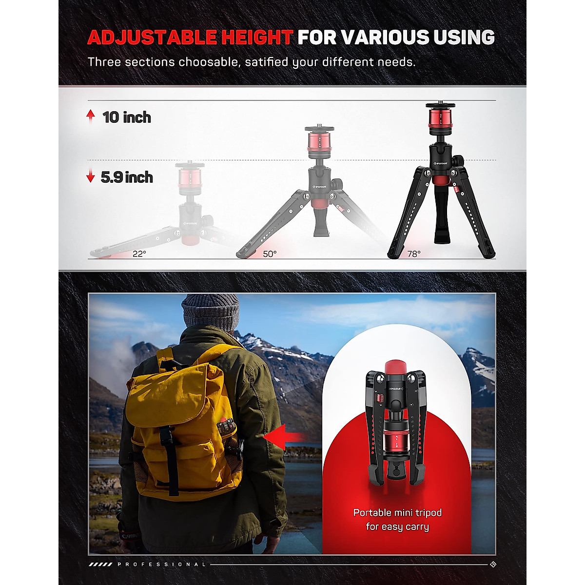 IFOOTAGE Small Tripod, Professional Mini Tripod for Photography, Tabletop Tripod for Photography, Aluminum Heavy Duty, Desktop Tripod Compatible with Sony, Nikon, Canon DSLR Camera, IFOOTAGE Base