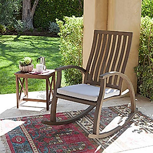 Christopher Knight Home Cayo Outdoor Acacia Wood Rocking Chair with Water Resistant Cushion, Grey Finish / Grey
