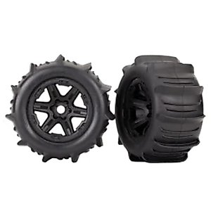 Traxxas 8674 Tires & Wheels Assembled glued (Black 3.8' Wheels Paddle Tires Foam Inserts) (2) (TSM Rated)