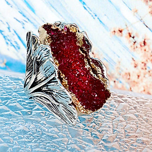 FUAHXYES Retro Resin Crystal Stone Cocktail Rings Gothic Hip Hop Punk Crystal Engagement Wedding Statement Rings Uniquely Stylish Jewelry Gifts for Women (Red, 9)