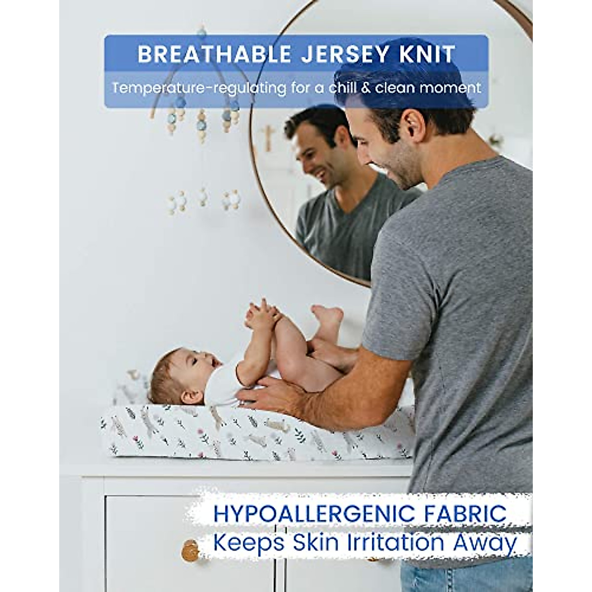 Extra Stretchy Changing Pad Cover, TotBasic Ultra Soft Premium Jersey Knit Changing Pad Sheets, Unisex for Boys and Girls, Safety Strap, Fits All Standard Changing Tables/Dresser Tops - 2 Pack