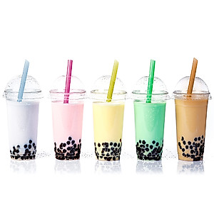 200 Pack Milkshake Plastic Straws, Multi Colors Jumbo Smoothie Straws, Lndividual package, for Bubble Tea and Milkshake.