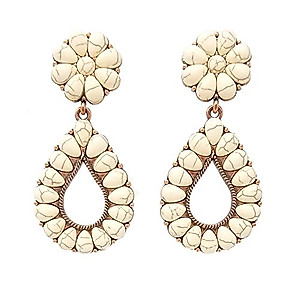 Emulily Western Squash Blossom Turquoise Cluster Teardrop Post Earring Naja (White)