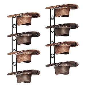 BEGULF 8 Pieces Cowboy Hat Organizer Hangers for Wall, Western Hat Rack Wall Mounted with Decorative Star, 2 Pack Metal Cowboy Hat Holder for Western, Cowboy, Beach, Fedora, Sun Hats