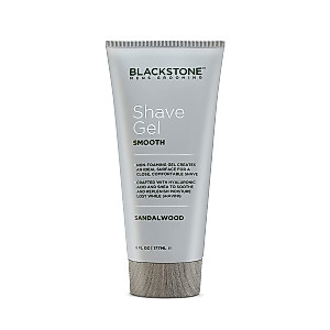 Blackstone Men's Grooming Smooth Shave Gel - Non Foaming for a Smooth Comfortable Shave - Hyaluronic Acid, Shea, Peppermint & Tea Tree - Cool, Soothe & Replenish Moisture - Sandalwood Scent (6 oz)