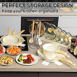 Romswi 23Piece Kitchen Cookware Set, Non Stick Pots and Pans Set, Induction Cookware with Utensil and Pan Protectors, White