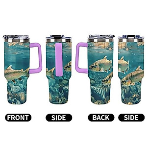 Trout 40 Oz Tumbler Insulated Stainless Steel Water Bottle Travel Mug Car Cup with Handle And Straw