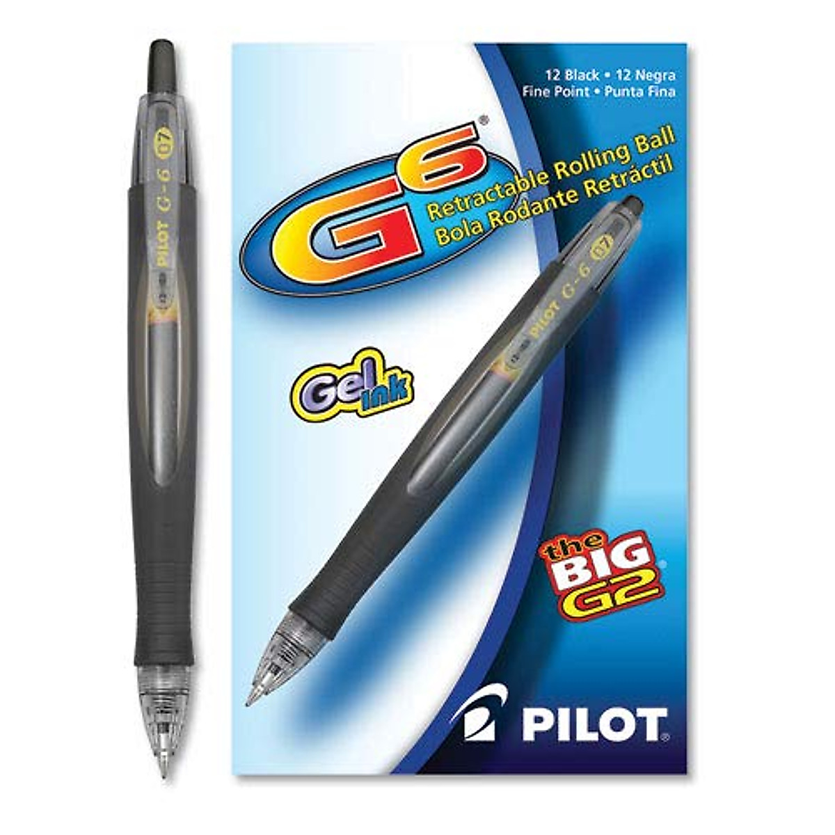Pilot : G6 Gel Retractable Roller Ball Pen, Black Ink, Fine, 0.70mm -:- Sold as 2 Packs of - 1 - / - Total of 2 Each