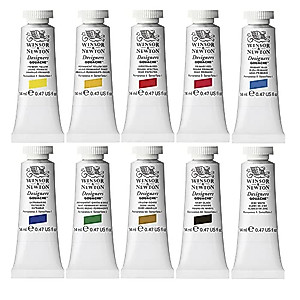 Winsor & Newton Designers' Gouache Introductory 10-Tube Paint Set, 14ml,Blue,green,ivory,white