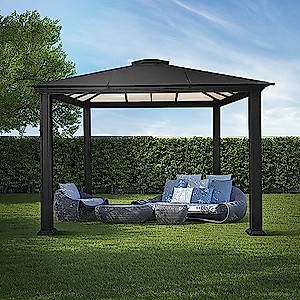 PARAGON OUTDOOR 12’ x 14’ Santa Monica Hard Top Gazebo, Black Powder-Coated Aluminum Frame Permanent Gazebo for Patio, Porch, Garden, Lawns, Parties