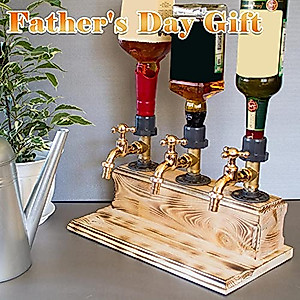 Fathers Day Faucet Shape Liquor Dispenser, Daddy Favorite Whiskey Alcohol Wine Wood Dispenser for Home Bar Dinner Party Restaurant, Dad Papa Boyfriend Husband Gift