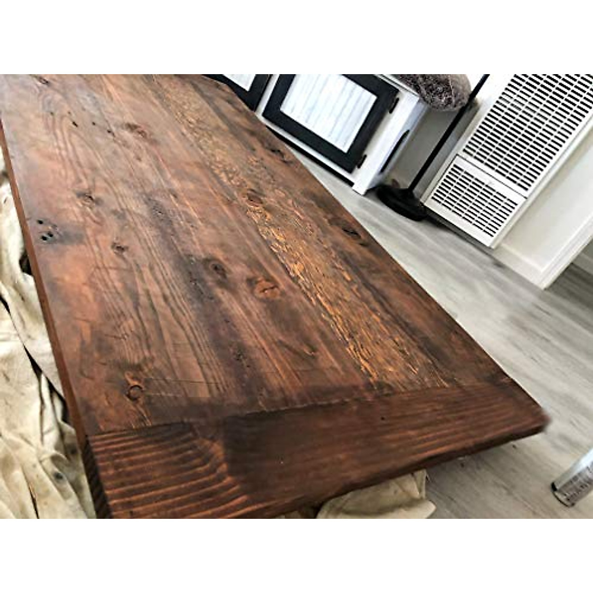 Farmhouse Redwood Rustic Table, Reclaimed Wood, Dark Brown and White