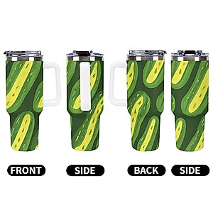 Abstract Cucumbers Pickles 40oz Water Bottle Double Wall Insulated Tumbler with Handle Leakproof Travel Mug White-style