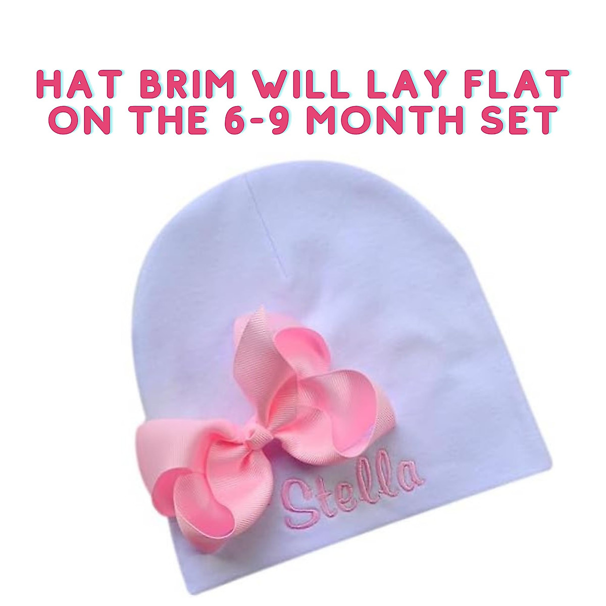 Baby Girl Embroidered INITIAL Bodysuit and MATCHING Beanie HAT Gift SET with Your Custom Name (PINK & GRAY DOT) (0-3 MONTHS)