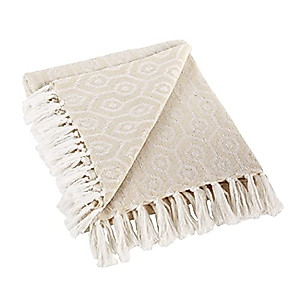 DII Modern Cotton Geometric Blanket Throw with Fringe for Chair, Couch, Picnic, Camping, Beach, & Keep Cozy with Everyday Use, 50x60, White