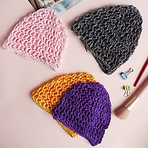 CACASO 5Pcs Mesh Hair Covers - Crocheted Snood Hats for Sleeping, Soft Rayon Knit Snoods in Pink, Black, Blue, Purple, Green
