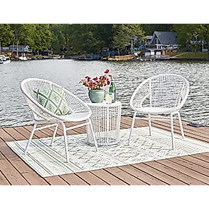 Signature Design by Ashley Mandarin Cape Casual All-weather Resin Wicker Outdoor Chairs with Table Set, Set of 3, White