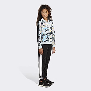adidas Girls' Zip Front Tricot Bomber Jacket, White with Multicolor, Medium