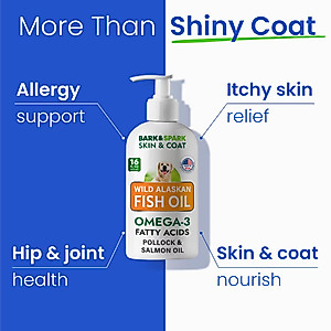 BARK&SPARK Fish Oil for Dogs & Cats - Natural Omega-3 - Skin & Coat Support - Liquid Food Supplement for Pets - Natural EPA + DHA Fatty Acids for Joint Function, Immune & Heart Health 15oz - Pollock